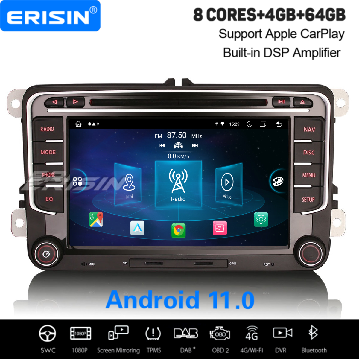 7 inch Android 11.0 IPS 64GB Autoradio 8-UI CarPlay WiFi 4G OBD2 DAB+ ...