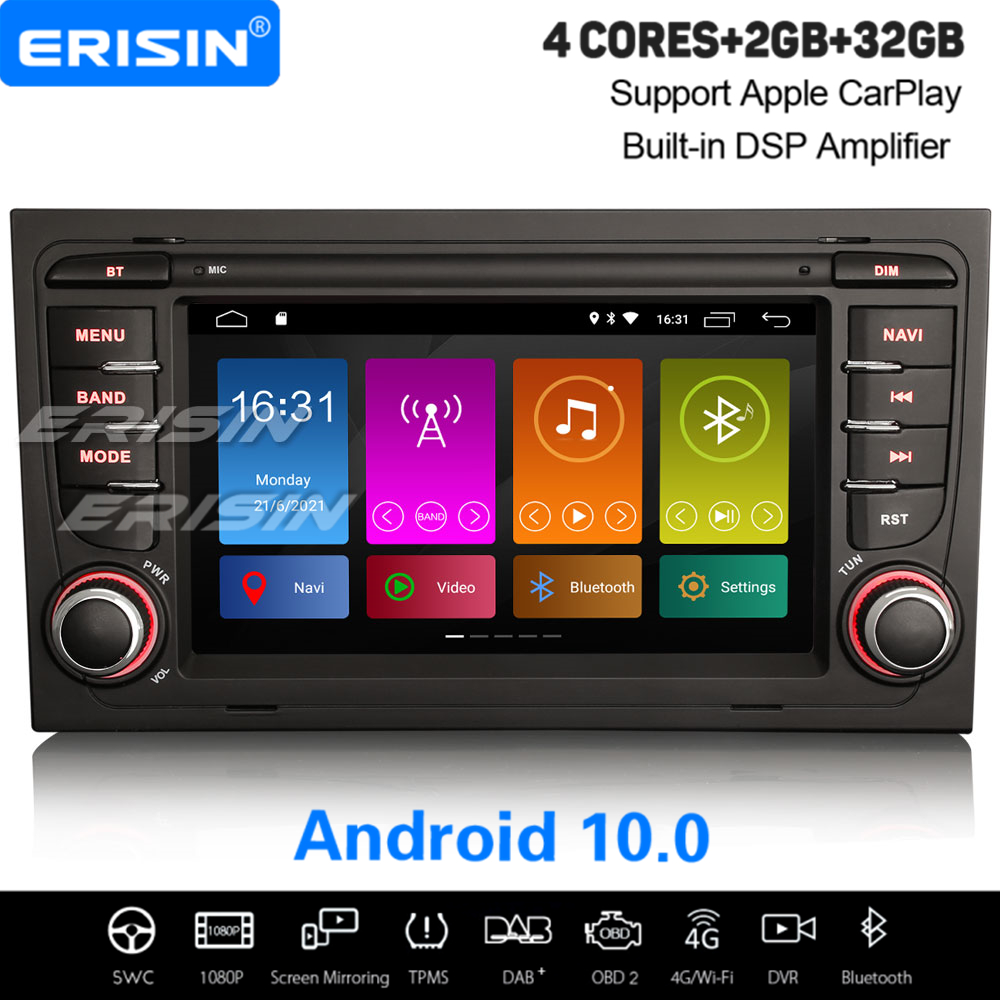 2go 32go Android 10 Autoradio Dab Gps Navi Pour Audi A4 S4 Rs4 8e 8f