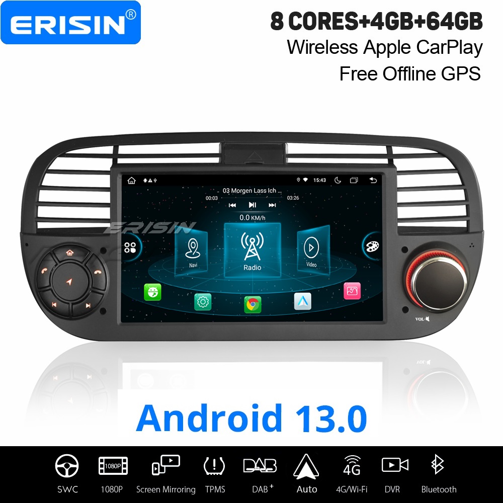 8-Cœur Android 13.0 IPS 4Go+64Go Autoradio Navi pour Fiat 500 500C 500S ...
